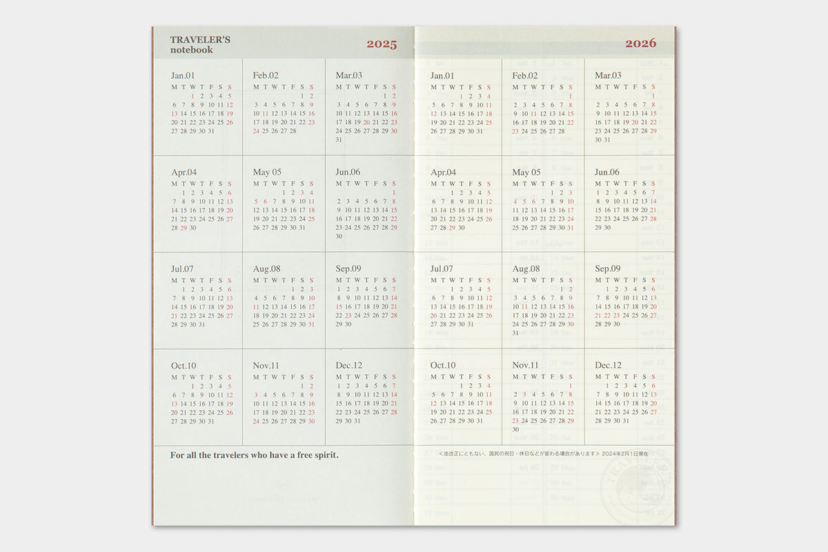 Traveler´s Company - Kalender 2025, Ugentlig + Memo 2. halvår